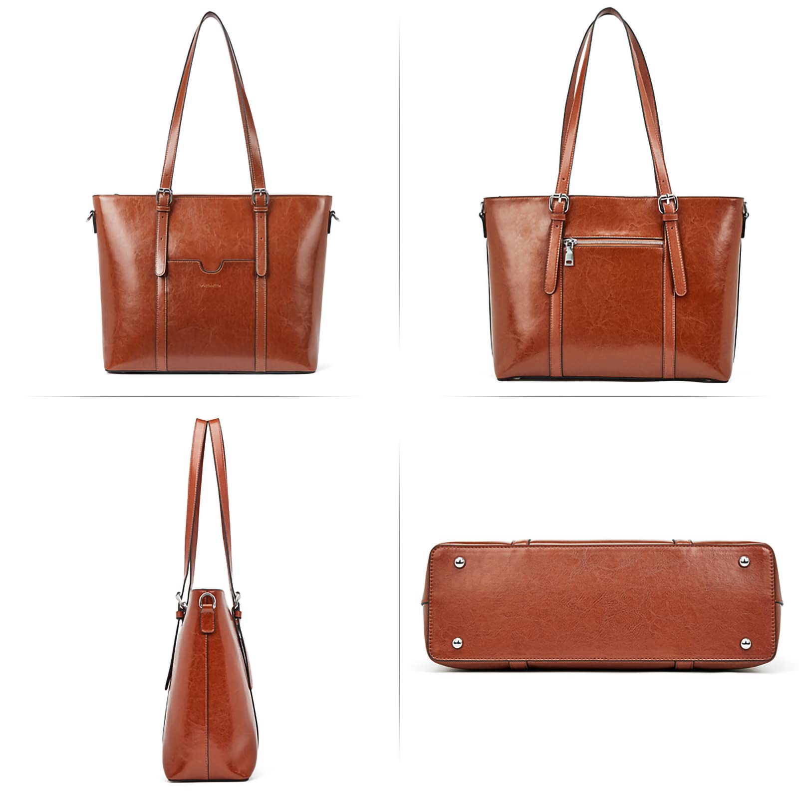 BOSTANTEN Womens Leather Laptop Tote Office Shoulder Handbag Vintage Briefcase 15.6 inch Computer Work Purse Brown