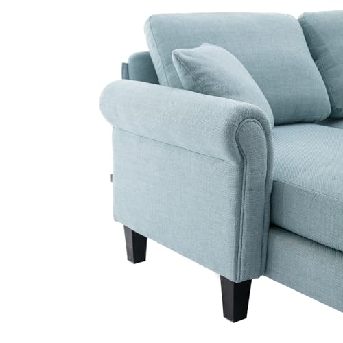 i-POOK 108" U-Shaped Sectional Couch, 6-Seat Linen Modular Couch with Chaise Lounge and Removable Cover, Modern Corner Couch with Ottoman for Living Room, Light Blue