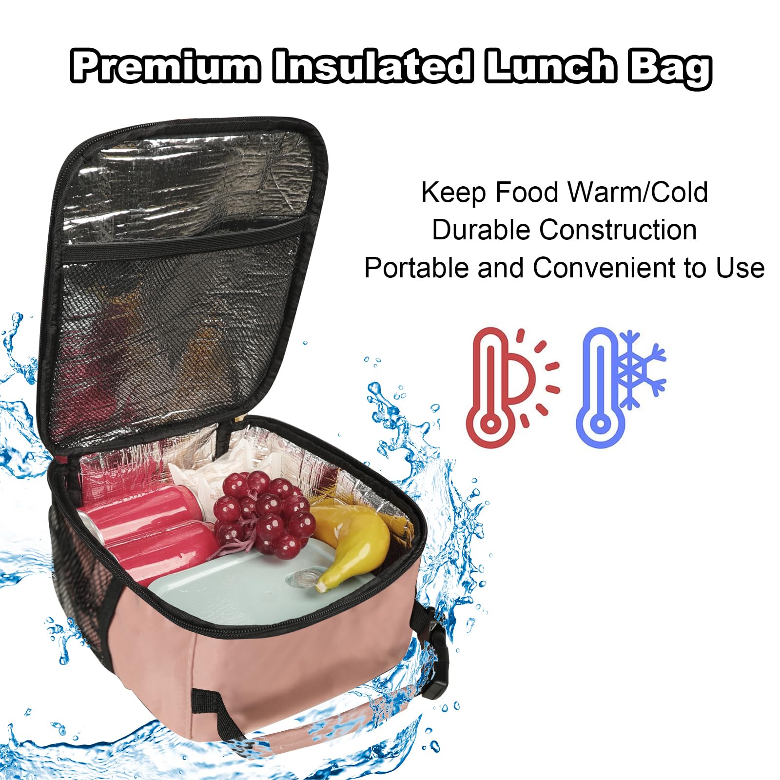 Femuar Lunch Box for Men Women Adults, Small Lunchbox for Work Picnic - Reusable Lunch bag Portable Lunch tote, Light Pink