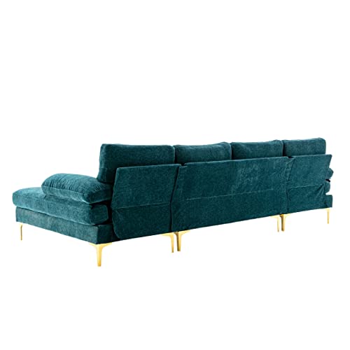 JINS&VICO Sectional Sofa, Modern U-Shaped Upholstered Accent Sofa Couch with Padded Seat and Metal Feet, Comfy Leisure Lounge Sofa for Living Room Bedroom Office, Teal Blue