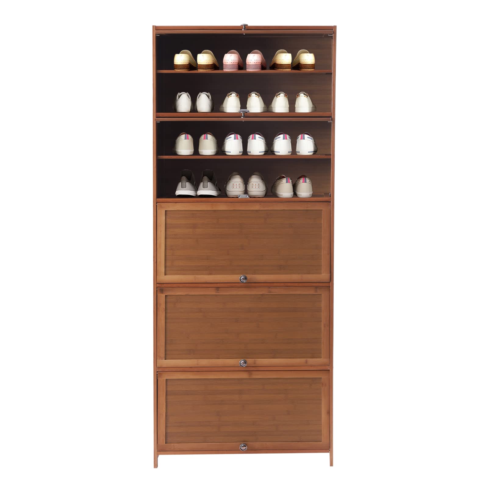DreamRcoach 10 Tier Shoe Storage Cabinet, Bamboo Shoes Shelf Rack, Entryway Shoe Organizer Cabinet, Freestanding Shoe Rack for Entryway Office Living Room, Brown