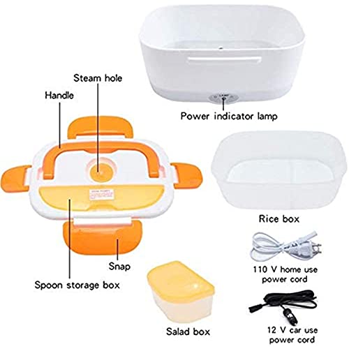 RXF Electric Lunch Box,2 in 1 Portable Food Heater Food Grade Container 12V 110V 40W Adapter Homework for Car Truck,Spoon and 2 Compartments,Orange