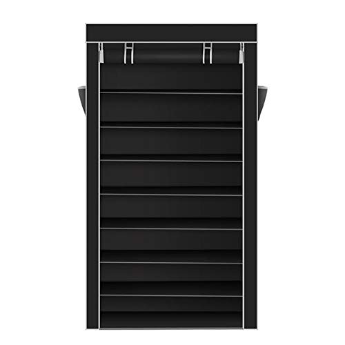 Wekity 10 Tiers Shoe Rack with Dustproof Cover Closet Shoe Storage Cabinet Organizer (Black)