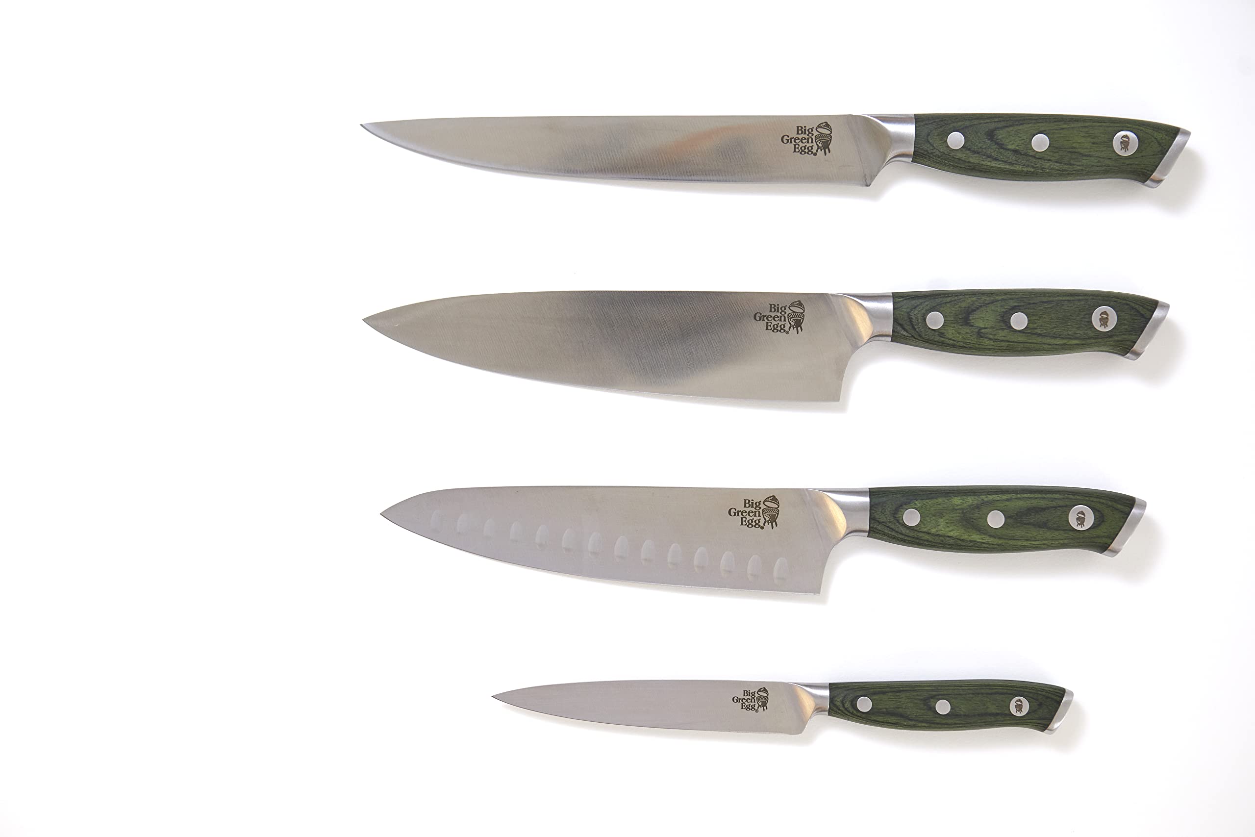 Big Green Egg Culinary Chef Knife Set (4 piece) with Case - German Steel Knives, 8” Chef Knife, Santoku Knife, Slicing Knife, and Paring Knife. Best Chef Knife Set