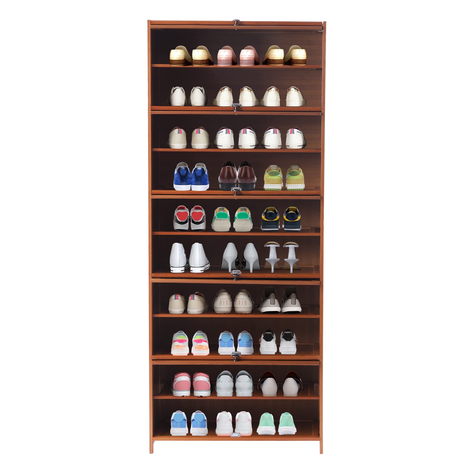 DreamRcoach 10 Tier Shoe Storage Cabinet, Bamboo Shoes Shelf Rack, Entryway Shoe Organizer Cabinet, Freestanding Shoe Rack for Entryway Office Living Room, Brown