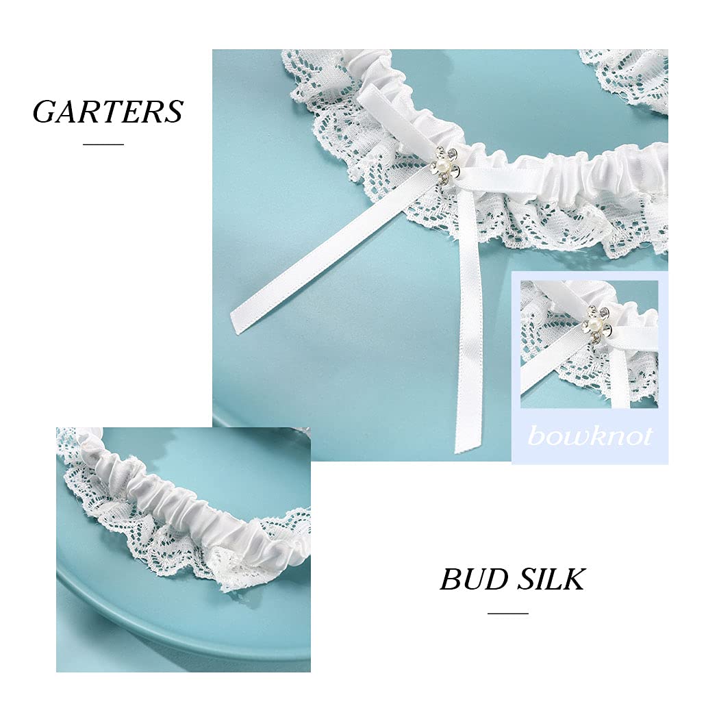 EVAZEN Bride Wedding Garter White Lace Floral Garters Bowknot Stretch Leg Garter Set Bridal Accessories for Women