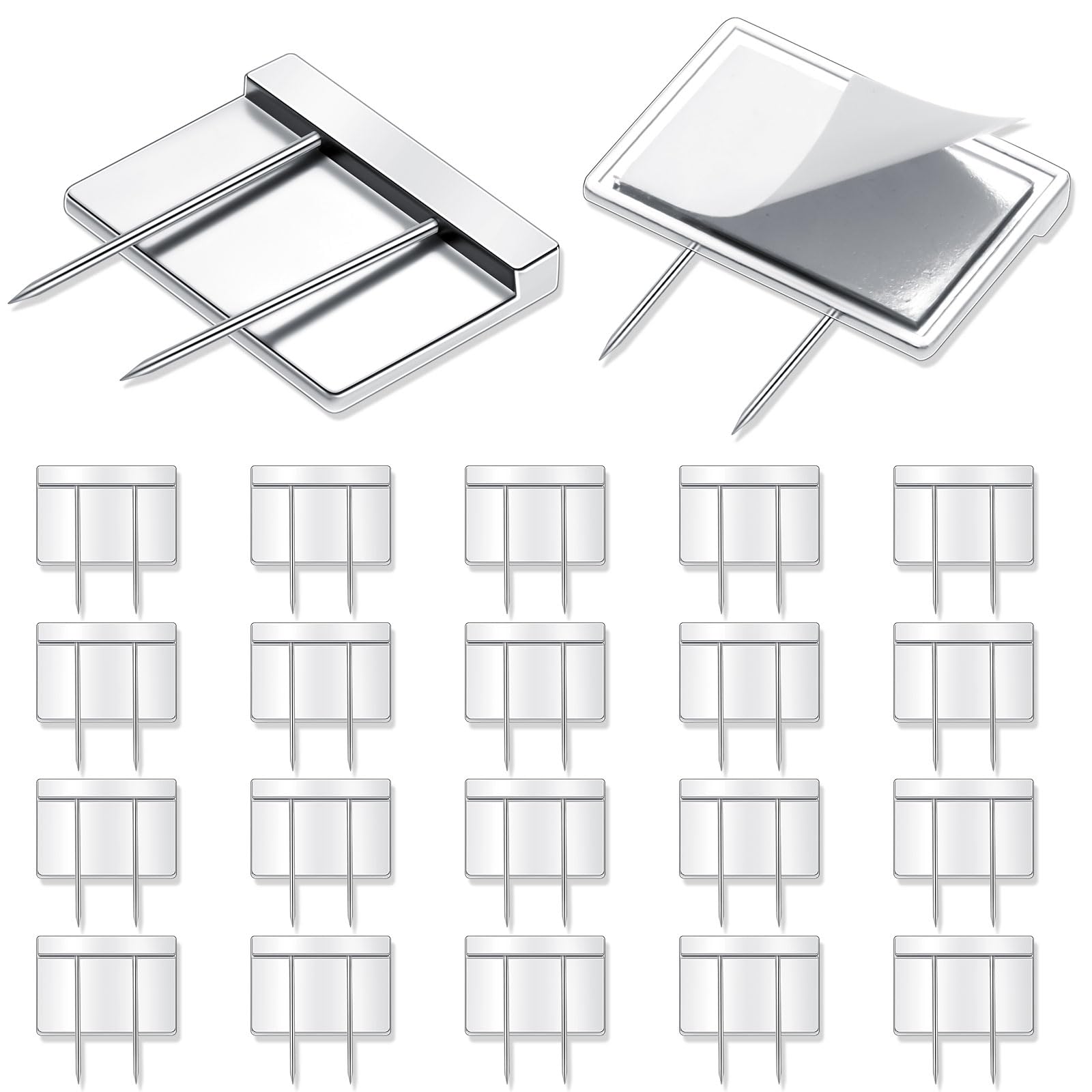 Amylove 20 Pcs Silver Cubicle Pins Partition Long Push Pins Fabric Clips Cubicle Name Plate Holders for Office Furniture Corkboard Fabric Mounting