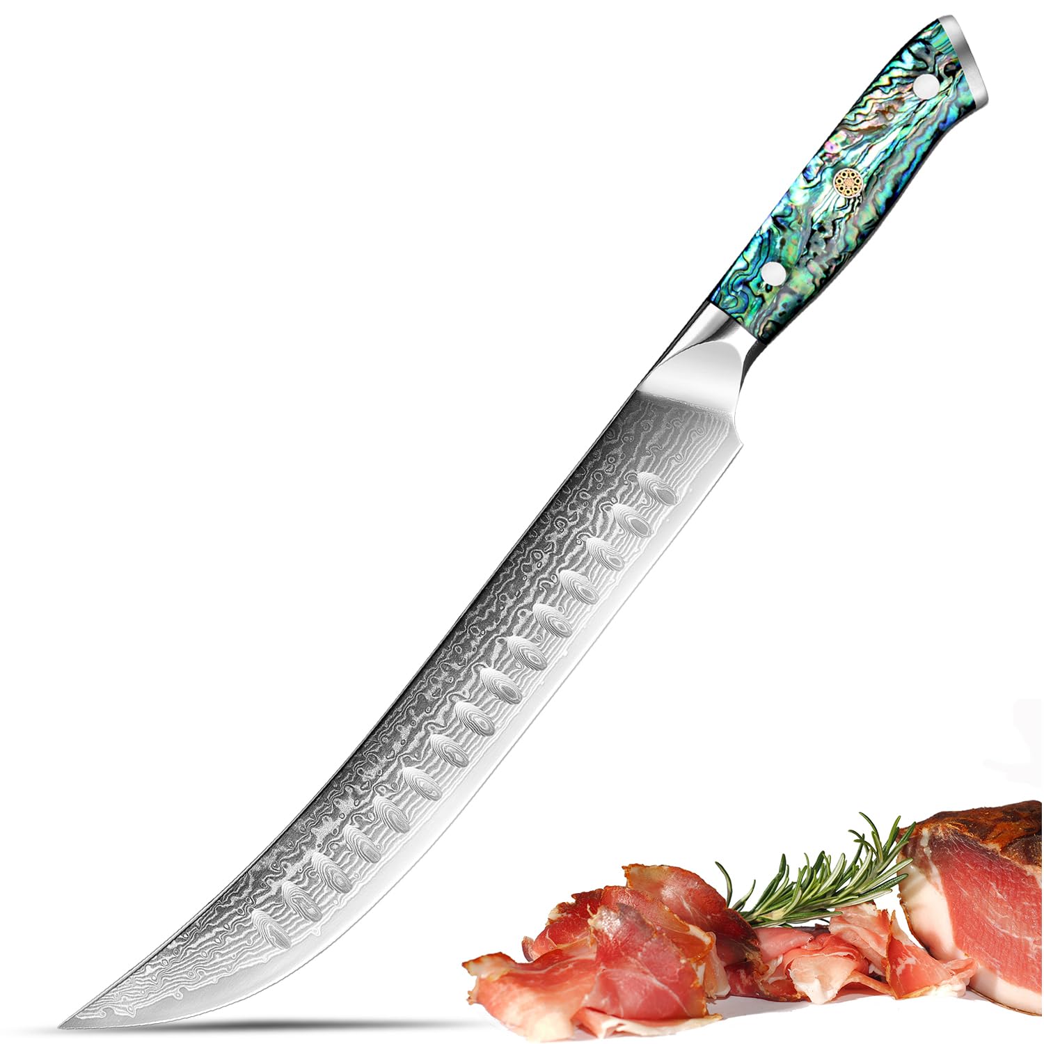 XT XITUO Butcher Knife â 10âł Cimitar & Breaking Knife Knife â Japanese VG-10 Damascus Steel â Full Tang & Razor Sharp â Ergonomic Abalone Shell Handle Design -Dazzling Series