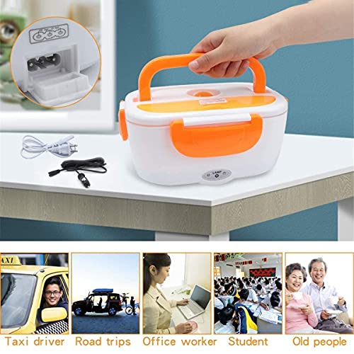 RXF Electric Lunch Box,2 in 1 Portable Food Heater Food Grade Container 12V 110V 40W Adapter Homework for Car Truck,Spoon and 2 Compartments,Orange