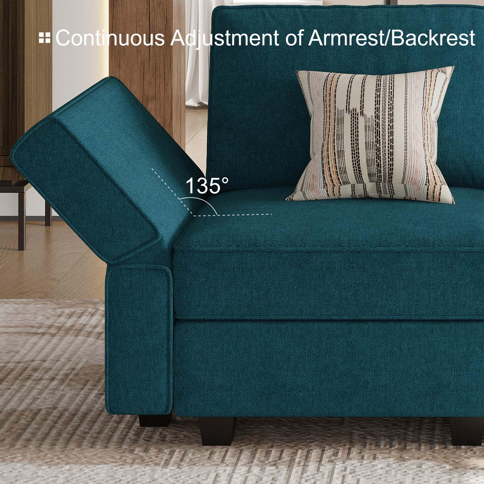 Belffin Terry Fabric Oversized U Shaped Sectional Sofa with Chaise Modular Sectional Sofa Couch for Living Room Convertible Sleeper Bed. Peacock Blue Couch