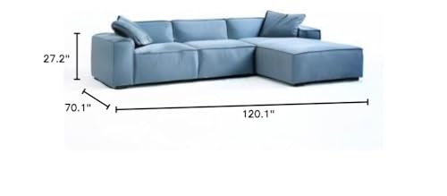 Acanva Modern L-Shaped Deep Sectional Sofa Furniture Set for Living Room Lounge, Minimalist Style Comfy Suedette Upholstery Corner Couch with Chaise, Blue