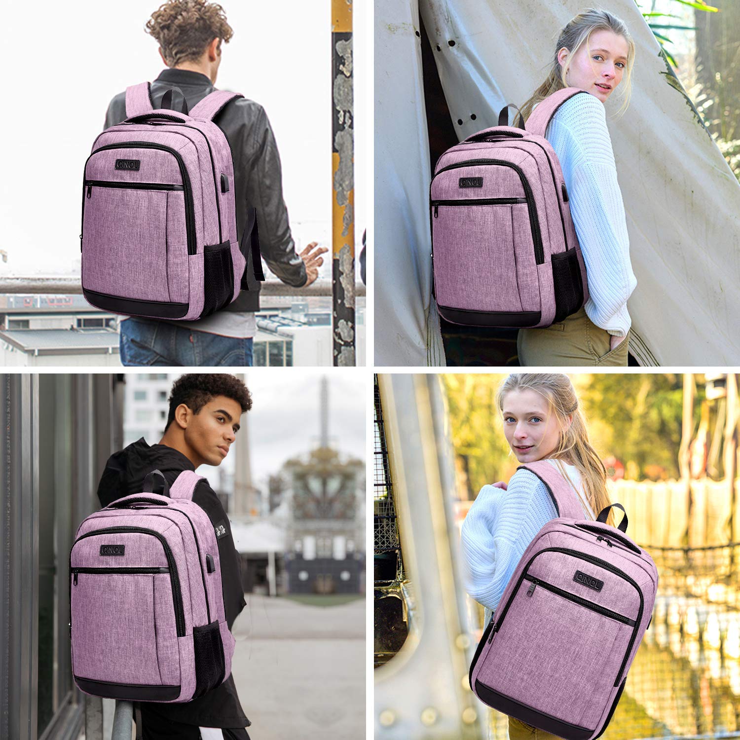 QINOL Travel Laptop Backpack Business Anti Theft Laptop Backpack with USB Charging Port, Large Computer Bag for Men Women(Purple,15.6inch)