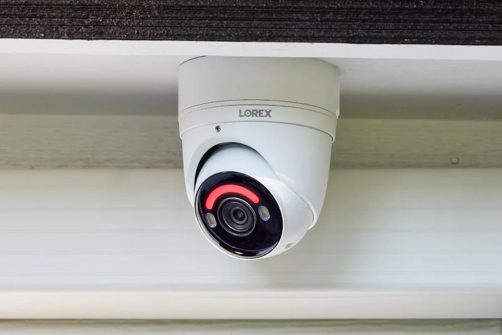 Lorex 4K 8MP IP Wired Metal Dome Outdoor/Indoor Security Camera, White - Smart Security Lighting, Smart Motion Detection, Deterrence Siren, Color Night Vision Booster, 2-Way Talk, IP67 Weatherproof