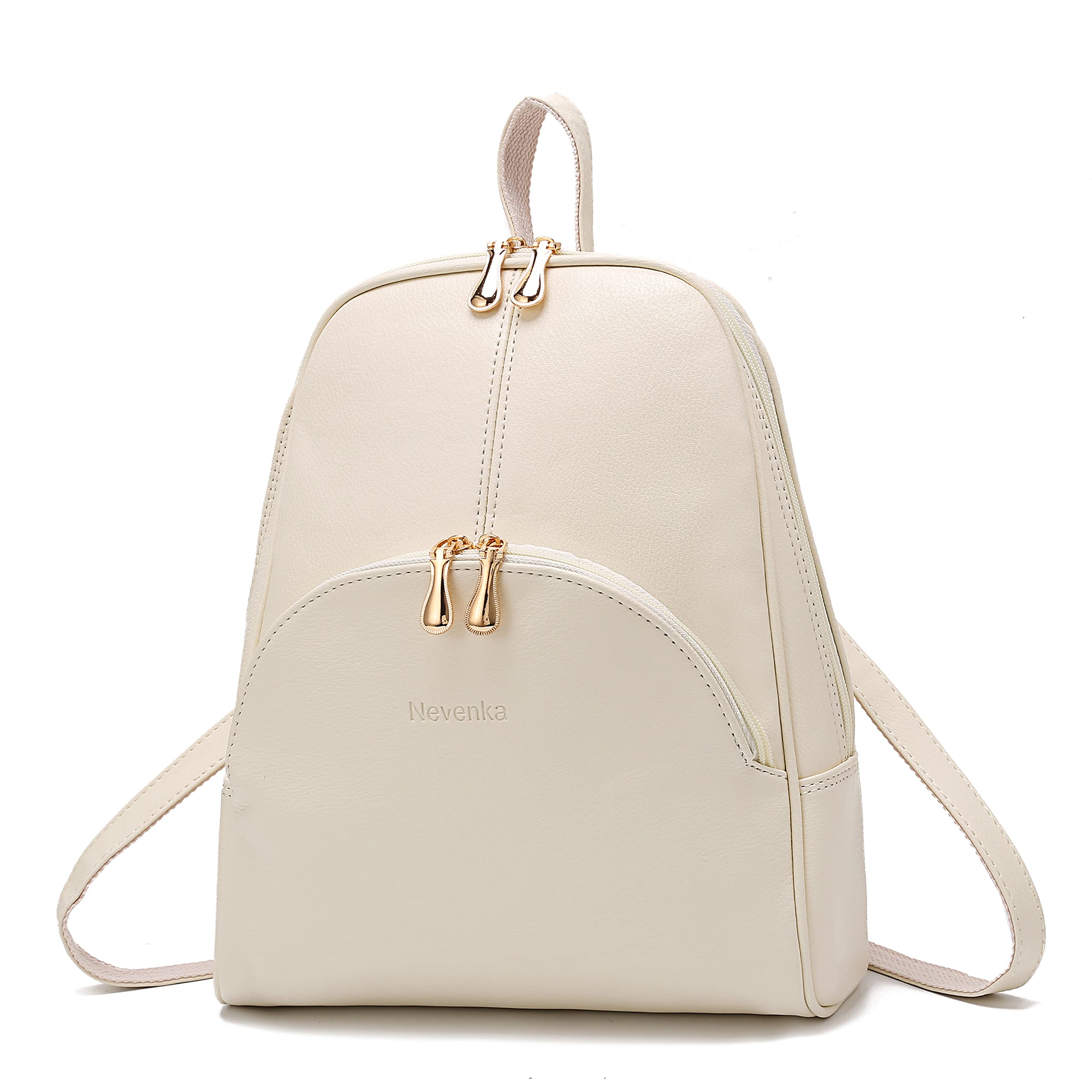 Nevenka Backpack Purse for Women Casual Shoulder Bag PU Leather Zipper Closure Adjustable Strap (beige)