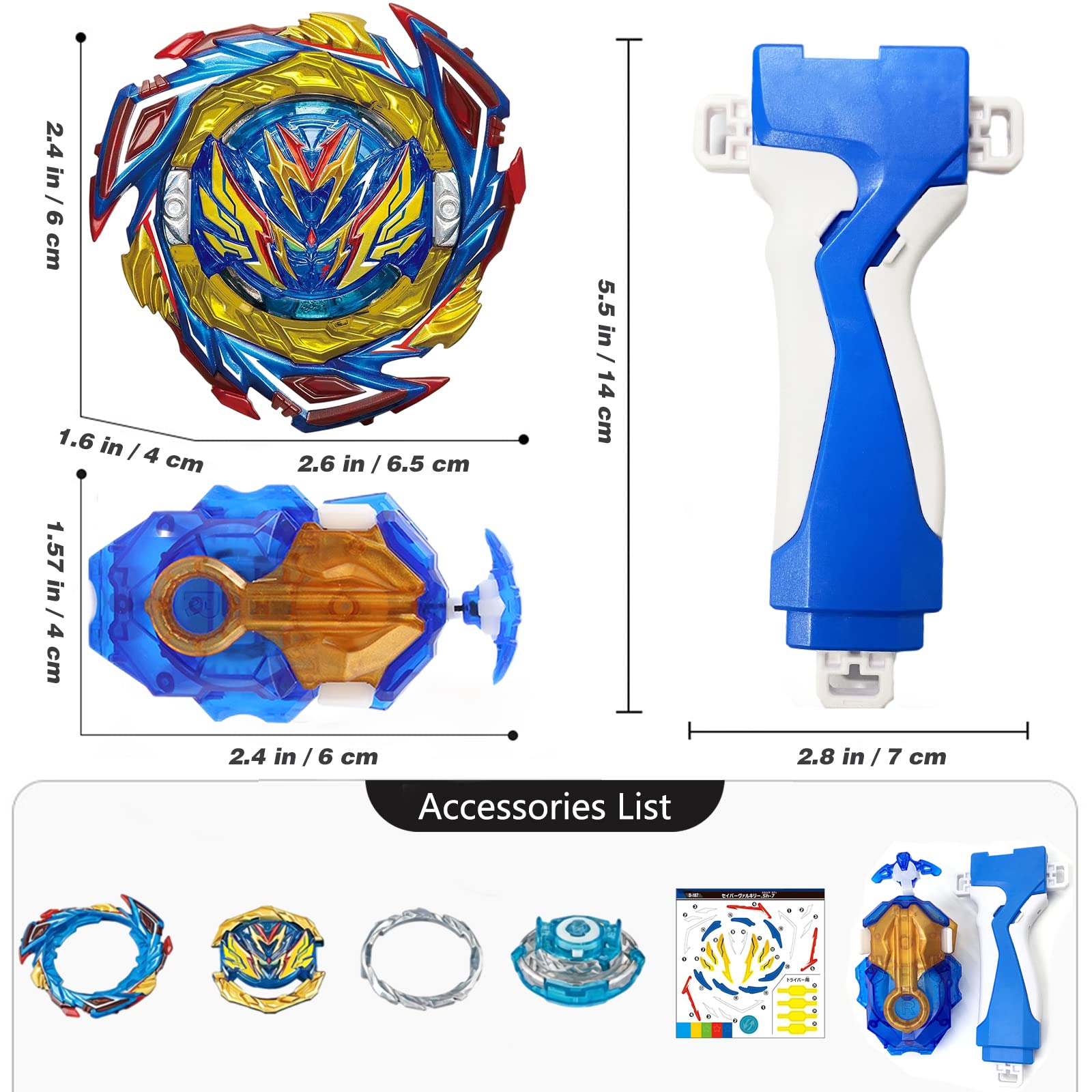 Desamvap Bey Battling Tops Burst Dynamite B-187 Savior Valkyrie.Sh-7 with Bey Launcher Grip Right Spin DB Layer System Gyro Toys Set for Kids Children Boys
