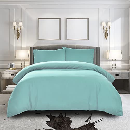 Pure Bedding Duvet Cover Queen [3-Piece, Aqua] - 1 Comforter Protector with Zipper Flap and 2 Pillow Shams - Hotel Luxury 1800 Brushed Microfiber - Ultra Soft, Cool and Breathable Comforter Cover