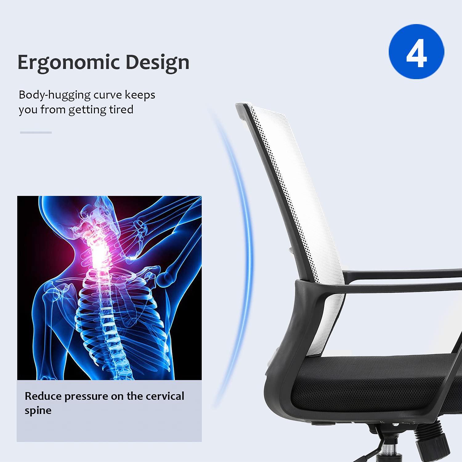 Office Chair Ergonomic Desk Task Chair Mesh Computer Chair Mid-Back Mesh Home Office Swivel Chair Modern Executive Chair with Wheels Armrests Lumbar Support(White)