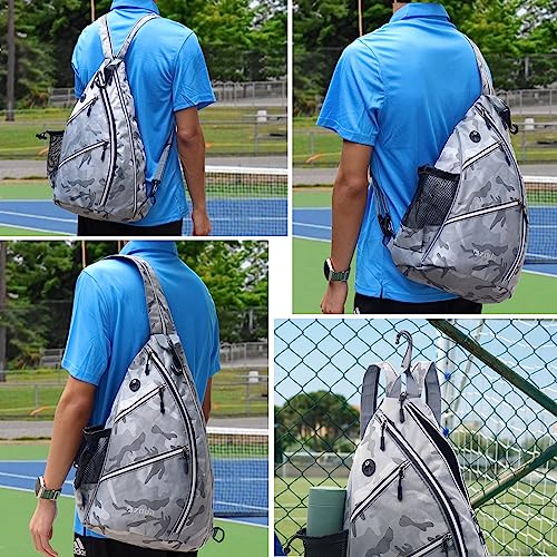 ZOEA Pickleball Bag, Adjustable Pickleball Bag with Water Bottle Holder, Pickleball Paddle Backpack for Men and Women (Camouflage Grey)