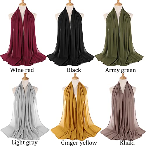 6 Pcs Soft Chiffon Scarf Shawl Long Scarf Wrap for Evening Dresses, Chiffon Hijab Scarves Headwrap for Women(Set 01)
