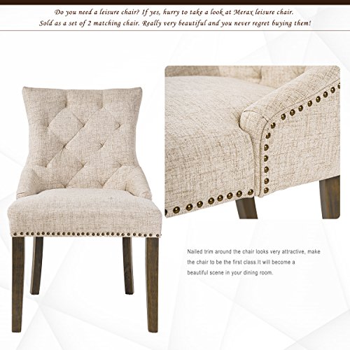TARTOP Leisure Padded Upholstered Dining Chairs Armrest and Nailed Trim, (Set of 4),Beige
