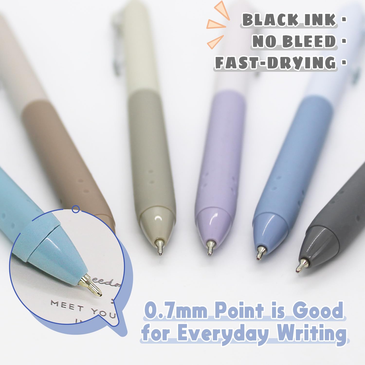 AZGO Retractable Ballpoint Pens Black Ink 0.7mm Pens Writing Pen Office Fine Ball Point Pen for Journaling (6+1 Count)