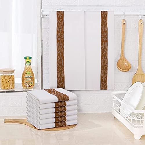 RUVANTI 100% Cotton Kitchen Towels Jacquard, Dish Towels for Kitchen, Washable Dish Cloths, Soft Tea Towels, Super Absorbent for Cleaning, Dishcloths for Quick Drying, 16x26, 12 Pack – Brown & White
