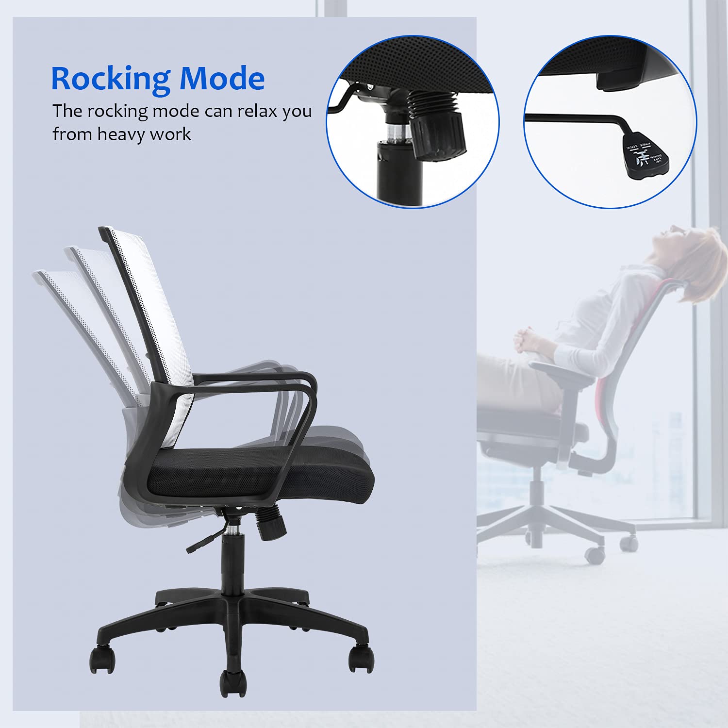 Office Chair Ergonomic Desk Task Chair Mesh Computer Chair Mid-Back Mesh Home Office Swivel Chair Modern Executive Chair with Wheels Armrests Lumbar Support(White)