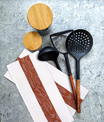 RUVANTI 100% Cotton Kitchen Towels Jacquard, Dish Towels for Kitchen, Washable Dish Cloths, Soft Tea Towels, Super Absorbent for Cleaning, Dishcloths for Quick Drying, 16x26, 12 Pack – Brown & White