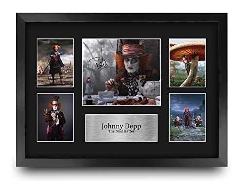 HWC Trading Johnny Depp Alice in Wonderland The Mad Hatter 16 x 12 inch (A3) Printed Gifts Signed Autograph Picture Display for Movie Memorabilia Fans - 16" x 12" Framed
