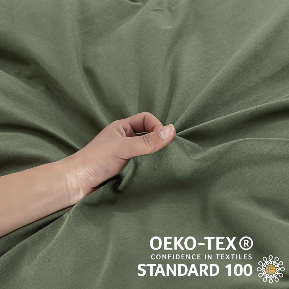 JELLYMONI Only 1 Piece Duvet Cover King Size - 100% Washed Cotton Linen Like Textured Comforter Cover, Breathable Soft Quilt Cover Without Pillowcases (Green, King 104"x90")