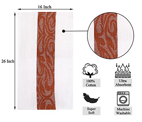 RUVANTI 100% Cotton Kitchen Towels Jacquard, Dish Towels for Kitchen, Washable Dish Cloths, Soft Tea Towels, Super Absorbent for Cleaning, Dishcloths for Quick Drying, 16x26, 12 Pack – Brown & White