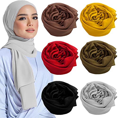 6 Pcs Soft Chiffon Scarf Shawl Long Scarf Wrap for Evening Dresses, Chiffon Hijab Scarves Headwrap for Women(Set 01)