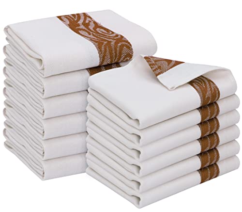 RUVANTI 100% Cotton Kitchen Towels Jacquard, Dish Towels for Kitchen, Washable Dish Cloths, Soft Tea Towels, Super Absorbent for Cleaning, Dishcloths for Quick Drying, 16x26, 12 Pack – Brown & White