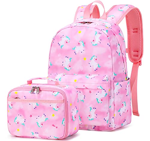 Soekidy Unicorn Toddler Backpack for Girls Cute School Backpack for Girls Kids Backpacks with Lunchbox Animal Cartoon Preschool Backpack Bookbag for Kindergarten