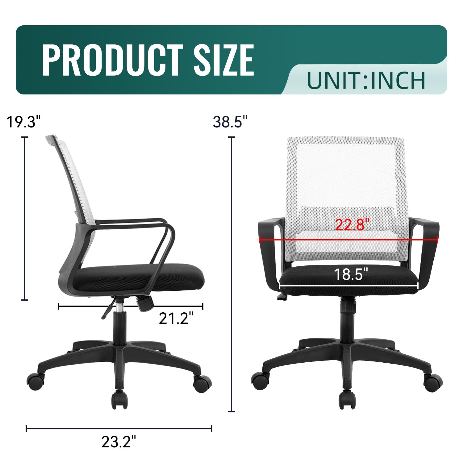 Office Chair Ergonomic Desk Task Chair Mesh Computer Chair Mid-Back Mesh Home Office Swivel Chair Modern Executive Chair with Wheels Armrests Lumbar Support(White)