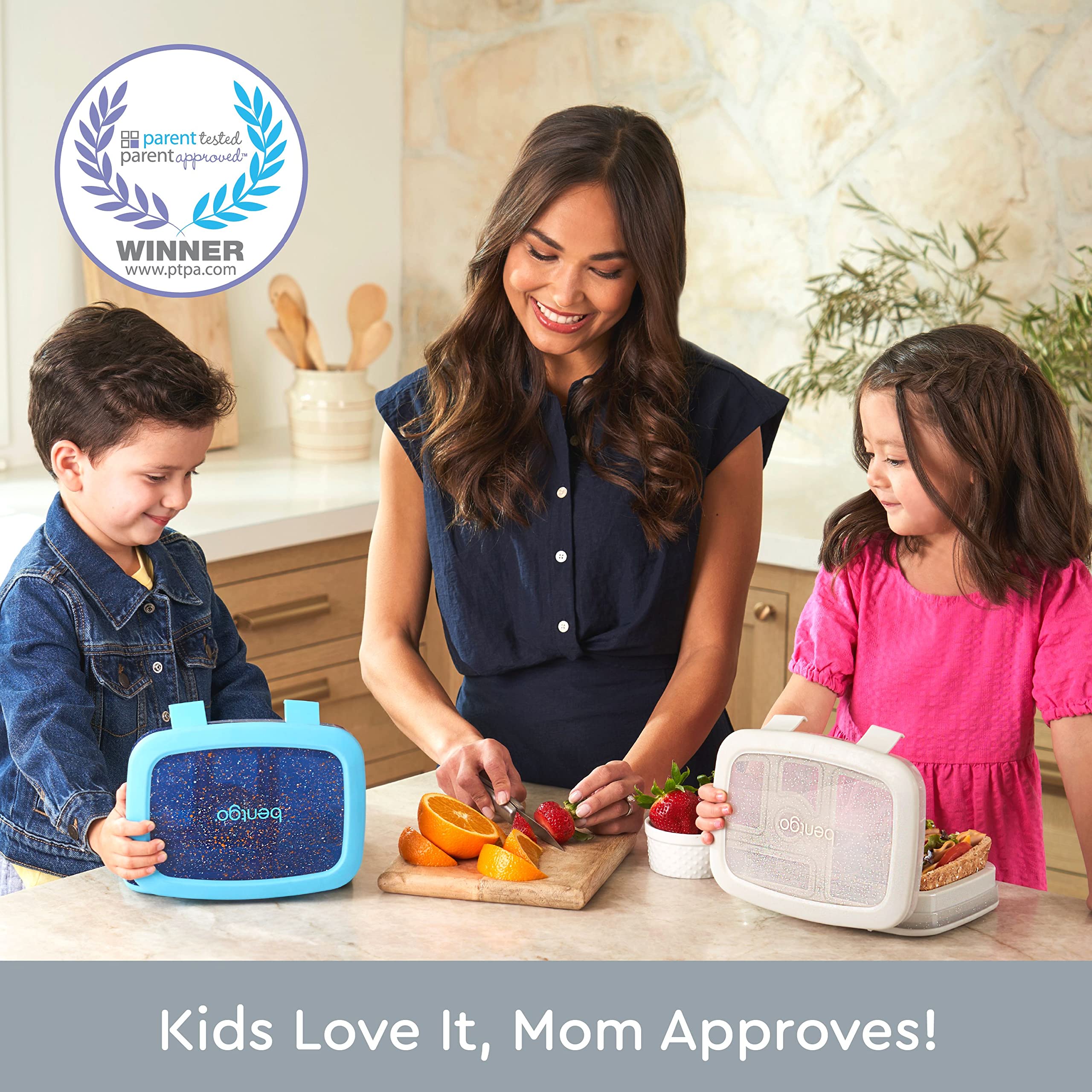 Bentgo® Kids 5-Compartment Lunch Box Set With Insulated Lunch Bag and 2-in-1 Backpack & Insulated Lunch Bag (Glitter Edition - Silver)