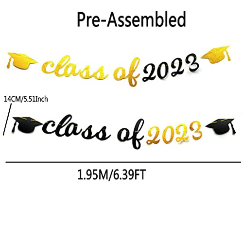 Class of 2023 Graduation Banners Party Decorations, Black Glitter Graduation Banners Garland for Congratulation Graduation Party Supplies-Assembled (Black)