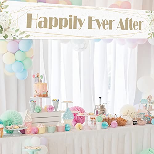 Happily Ever After Large Banner, Princess Theme Wedding Banner, Wedding Anniversary Party Decorations Supplies, Indoor Outdoor Backdrop 8.9 x 1.6 Feet