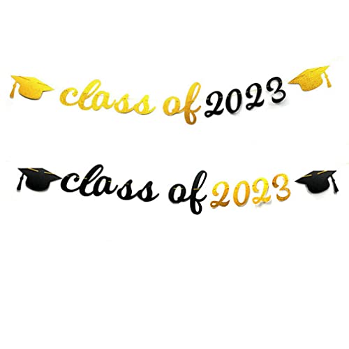 Class of 2023 Graduation Banners Party Decorations, Black Glitter Graduation Banners Garland for Congratulation Graduation Party Supplies-Assembled (Black)