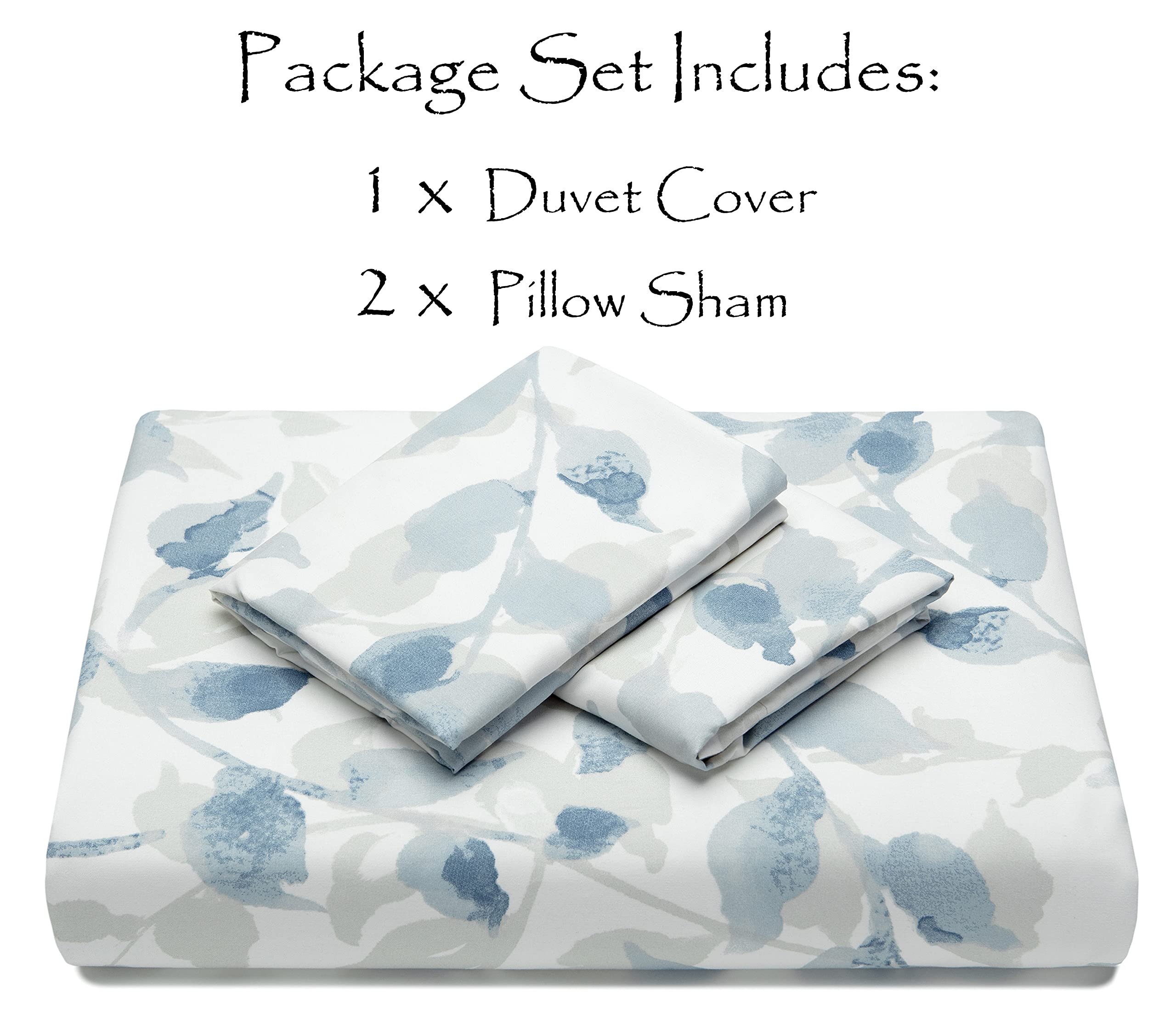 Chanasya Premium Layered Leaf Duvet Cover Set - Duvet Cover (90” x 90”) & 2 Pillow Shams (20” x 26”) - 3-Piece Set, Queen Size, Blue Taupe