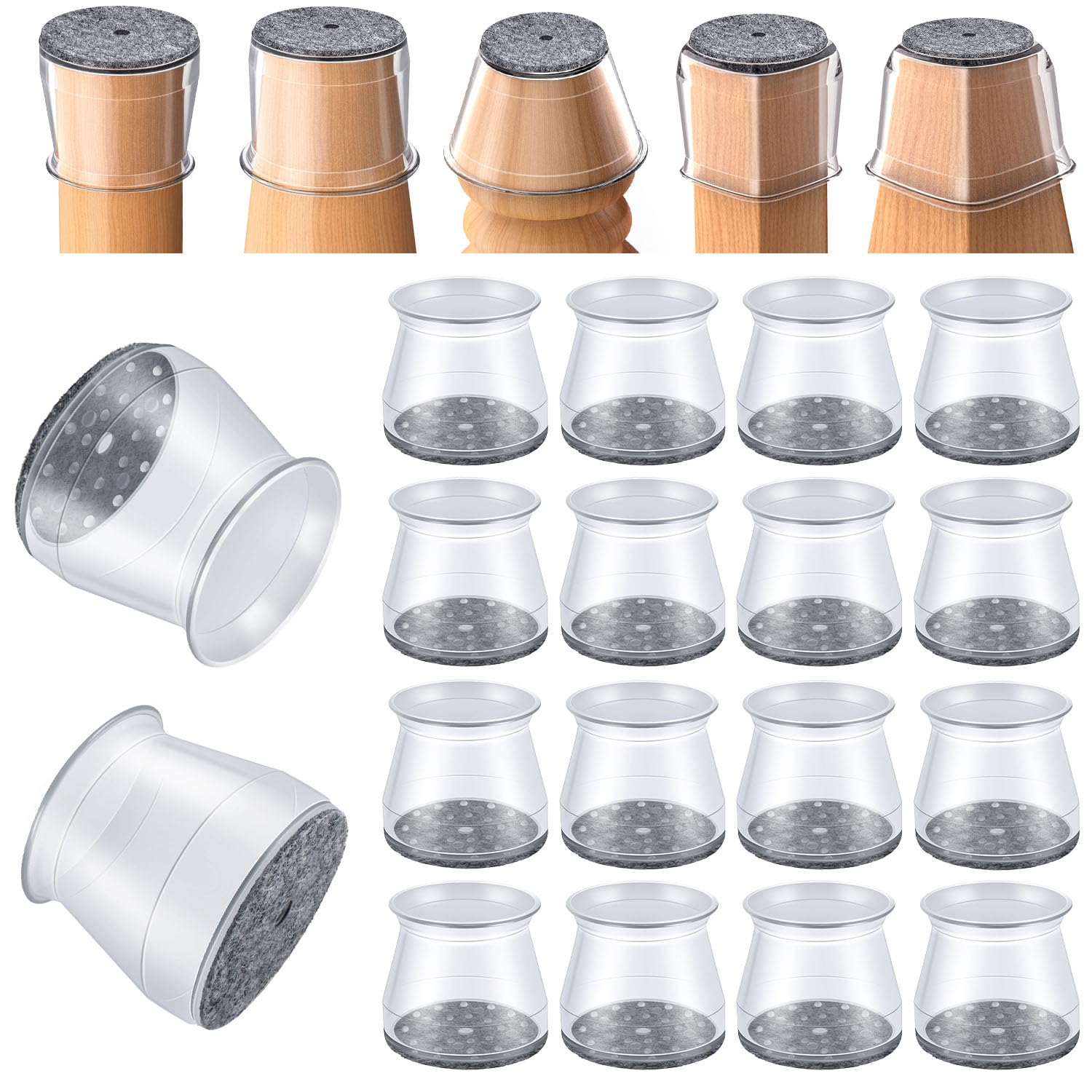 16 Pcs Chair Leg Protectors for Hardwood Floors, Silicone Felt Furniture Pads Non Slip, Free Moving Table Leg Covers, Stool Leg Protectors Caps (Large fit : 1.3'' - 2'')