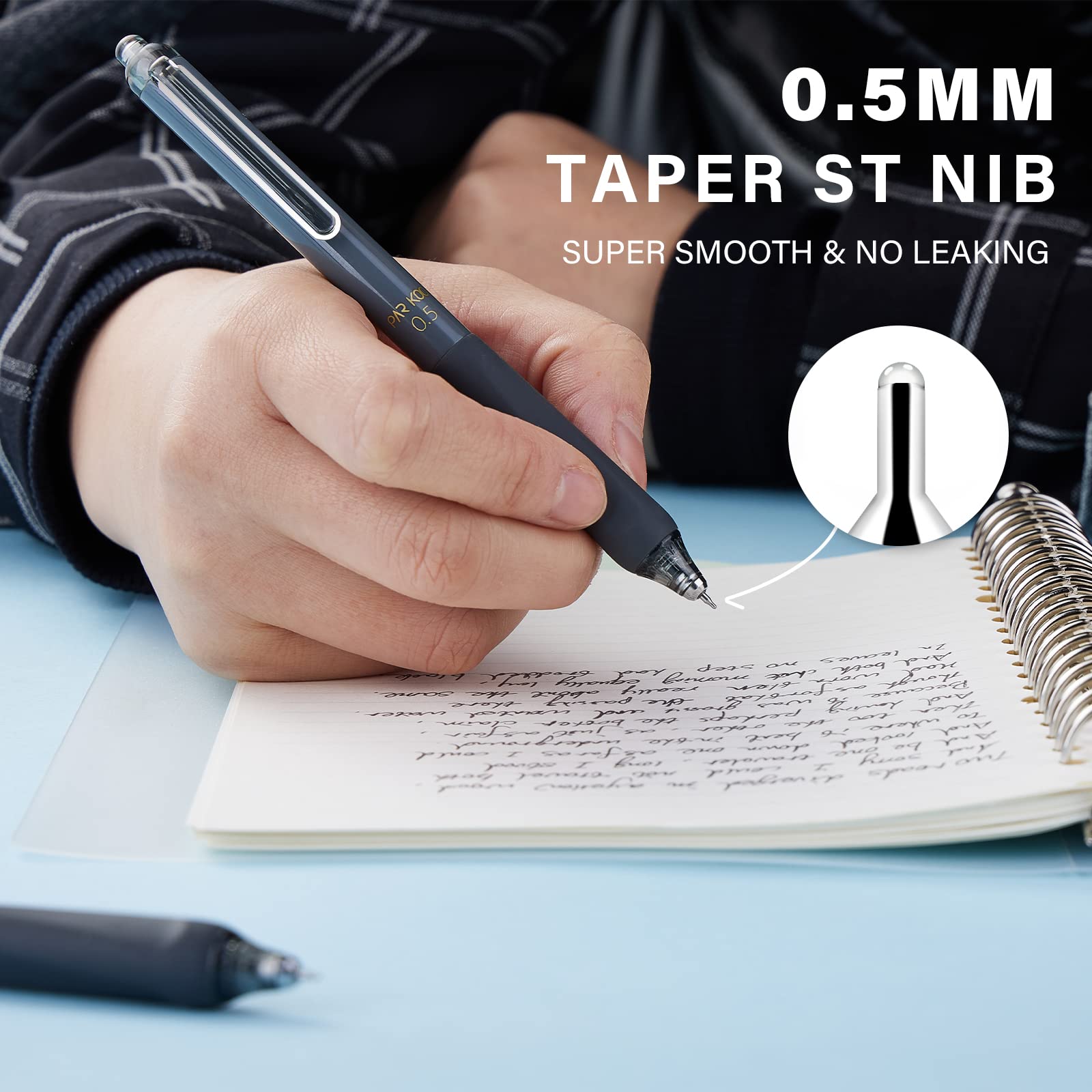 ParKoo Gel Pens Quick Dry Ink Fine Point 0.5mm, Retractable Rolling Ball Black Ink, Click Silent Pens Set for Journaling Notetaking Drawing Sketching Smooth Writing Non Bleed 12pcs