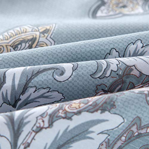 JUCFHY Cotton Duvet Covers and Sets -1000TC Egyptian Cotton Paisley Print Luxury Duvet Cover Set-Reversible Damask Medallion Percale Comforter Cover Set-2pcs Bedding (Twin,Light Blue Floral)