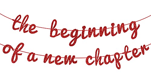 The Beginning of A New Chapter Banner - Adventure Awaits - Bunting Backdrops for Engagement/Graduation/Baby Shower/Retirement Party Decoration Supplies(Red)