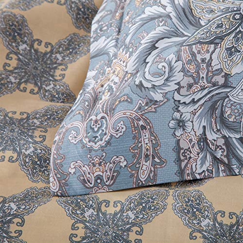 JUCFHY Cotton Duvet Covers and Sets -1000TC Egyptian Cotton Paisley Print Luxury Duvet Cover Set-Reversible Damask Medallion Percale Comforter Cover Set-2pcs Bedding (Twin,Light Blue Floral)