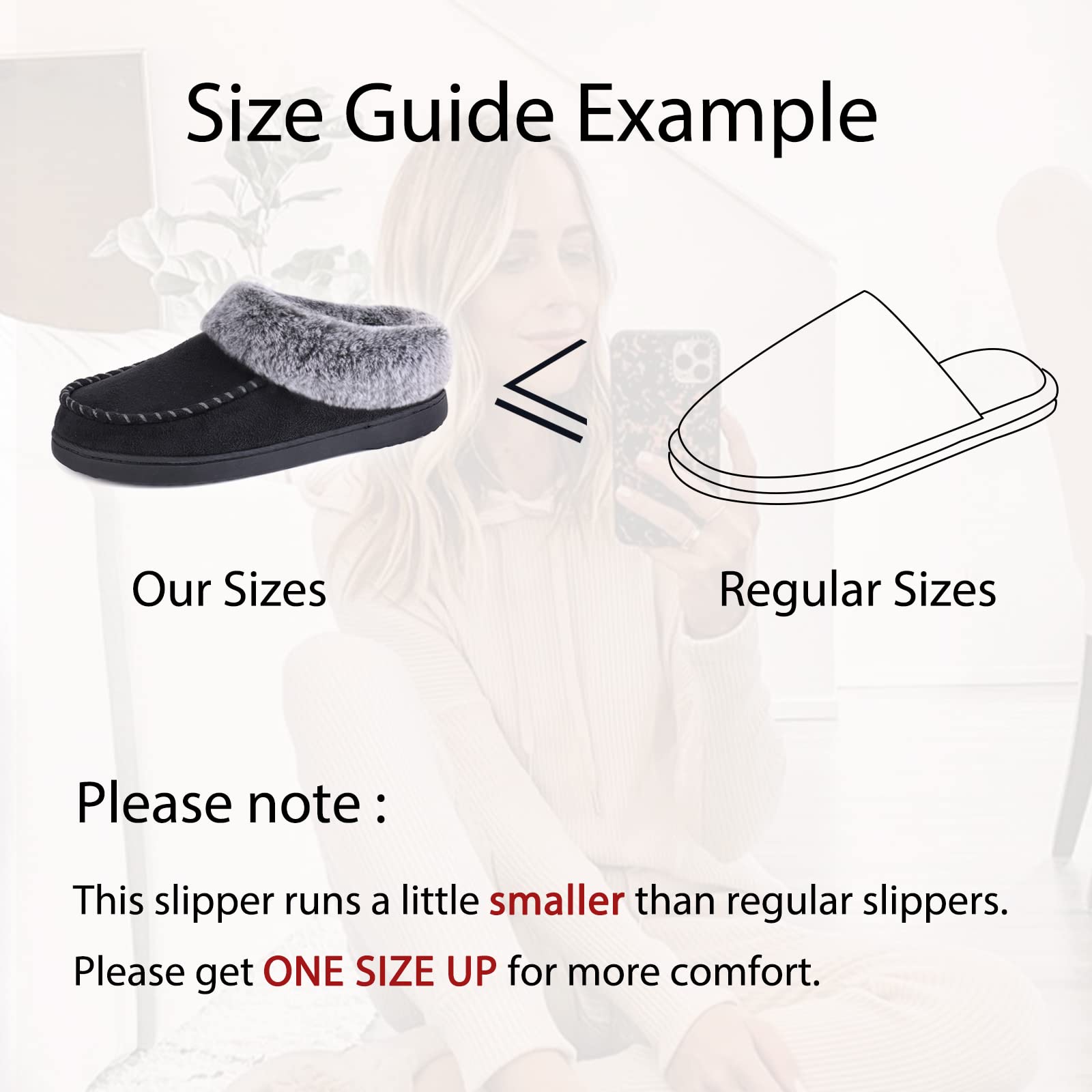 ULTRAIDEAS Women's Memory Foam House Slippers with Hard Bottom, Fur Lined House Shoes with Non-Slip Rubber Sole for Indoor & Outdoor (Black, 7-8)