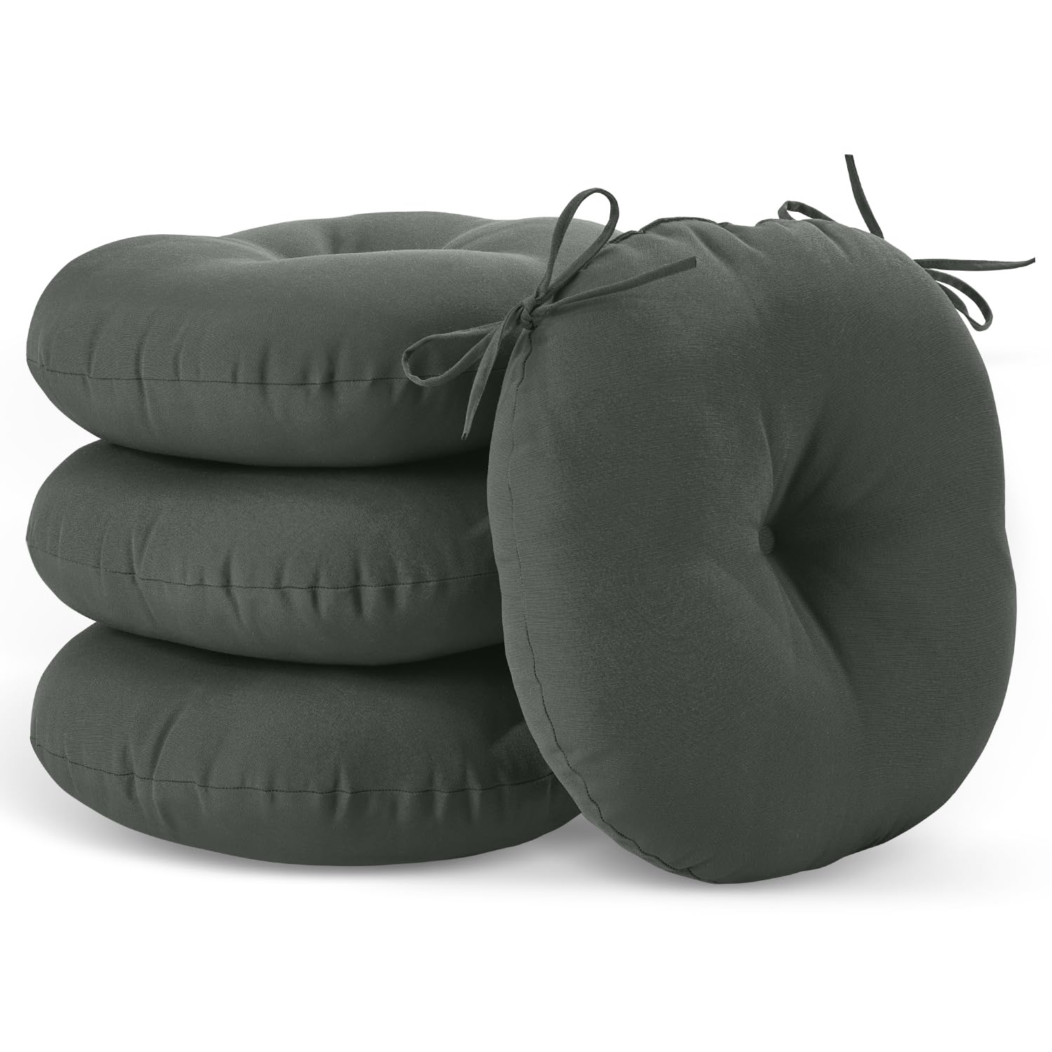 LOVTEX Bistro Chair Cushions Set of 4, Outdoor Round Chair Cushions 15 Inch, Waterproof Round Outdoor Cushions with Ties, Dark Gray Outdoor Chair Cushions for Patio Furniture