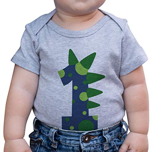 7 ate 9 Apparel Boy's One Dinosaur First Birthday Grey Onepiece 12-18 Months