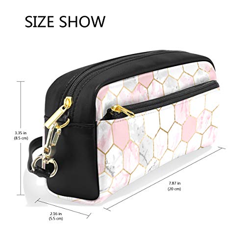 ALAZA Cute Pencil Case White Marble Rose Gold Lattice Geometric Pen Cases Organizer PU Leather Comestic Makeup Bag Make up Pouch
