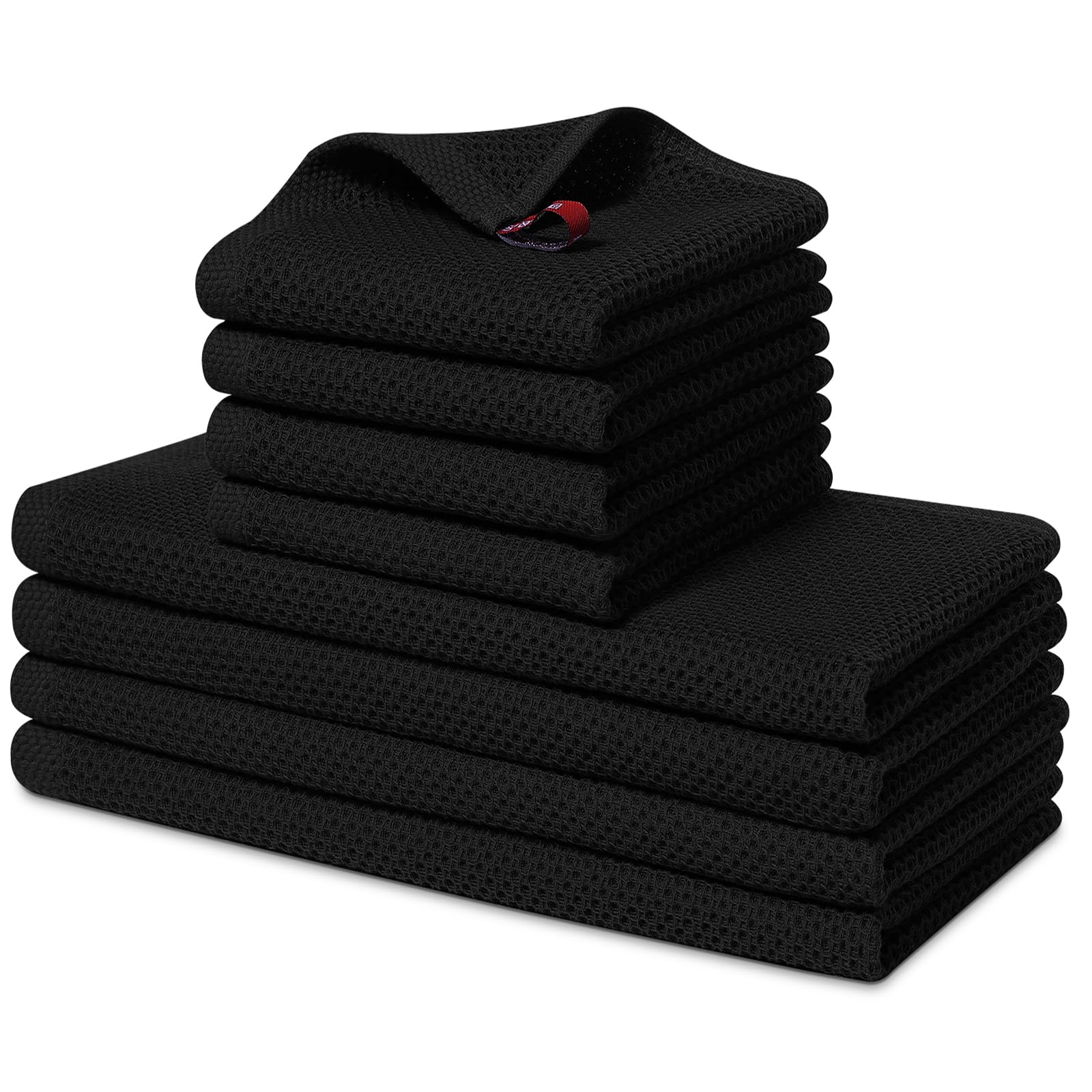 Homaxy 100% Cotton Kitchen Towels and Dishcloths Set, 12 x 12 Inches and 13 x 28 Inches, Set of 8 Bulk Kitchen Towels Set, Ultra Soft Absorbent Dish Cloths for Washing Dishes, Black